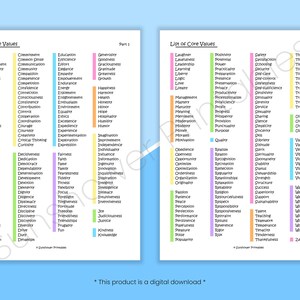 Core Value Exploration Printable Worksheets - List of Guiding ...