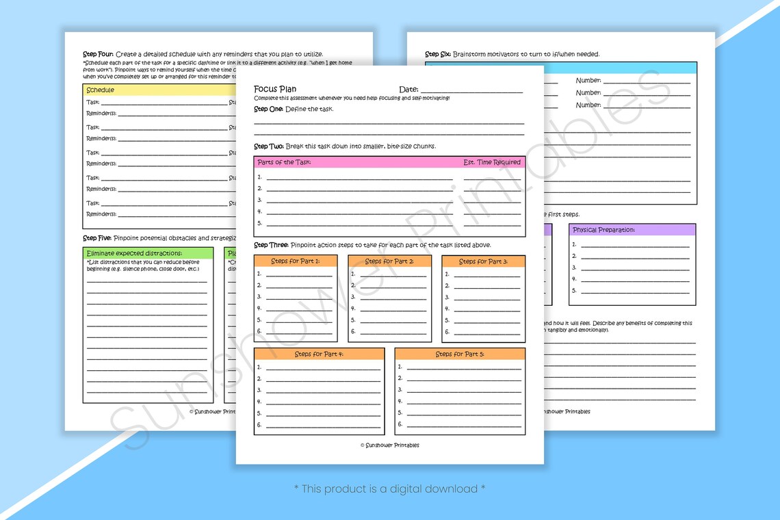Focus Plan Printable Worksheets Productivity & Time - Etsy