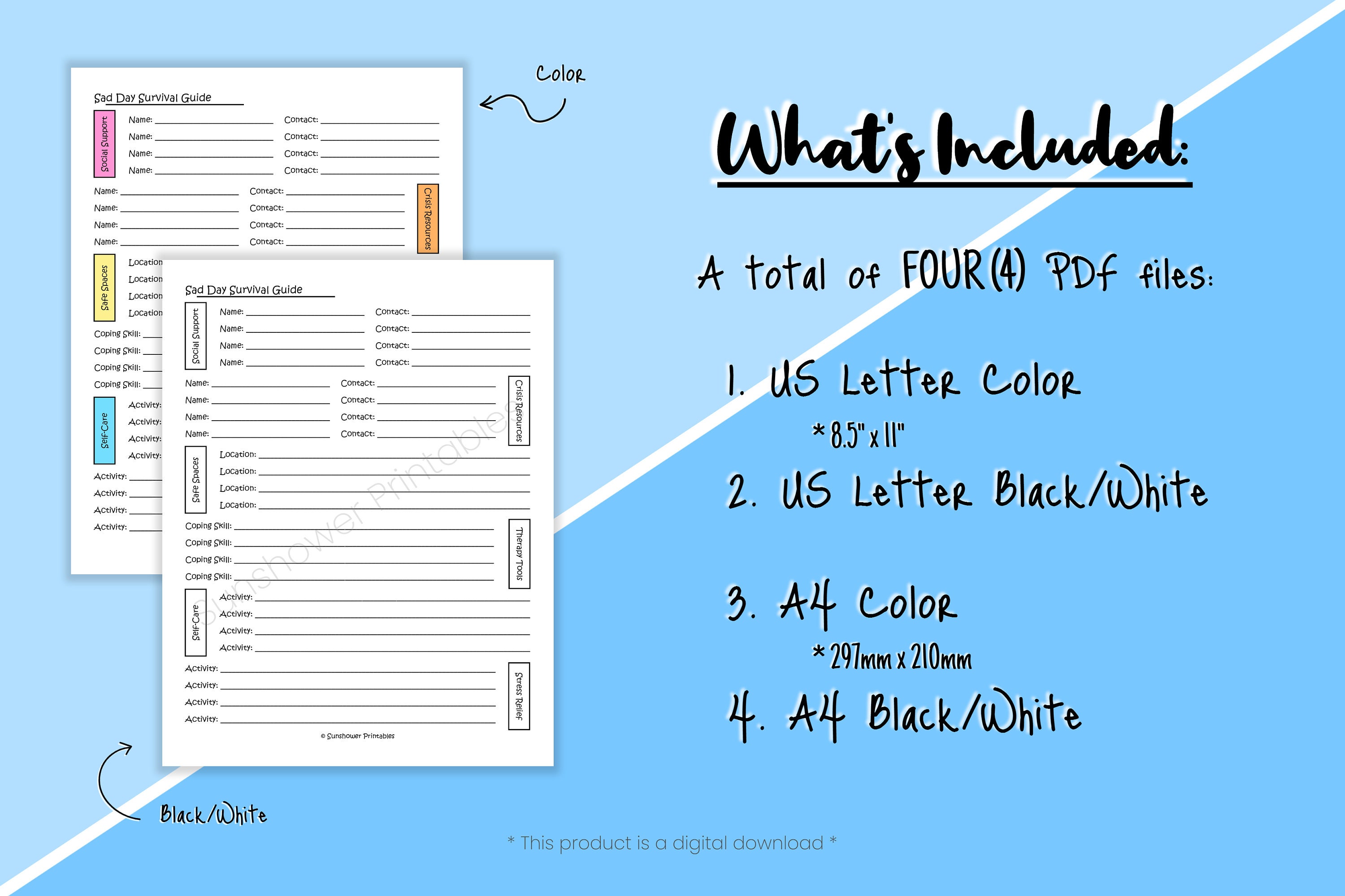 Depression Toolkit Printable Coping Worksheets Mental Health - Etsy