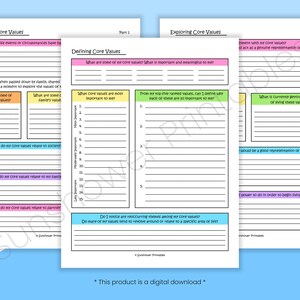 Core Value Exploration Printable Worksheets - List of Guiding ...