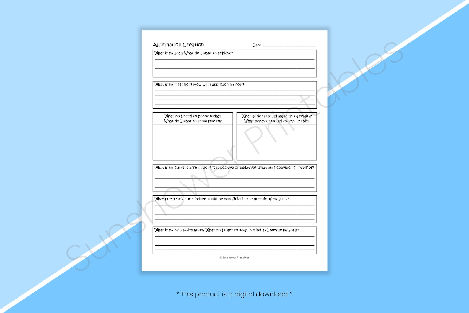 Affirmation Creation Printable Therapy Worksheet - Boost Self-esteem ...