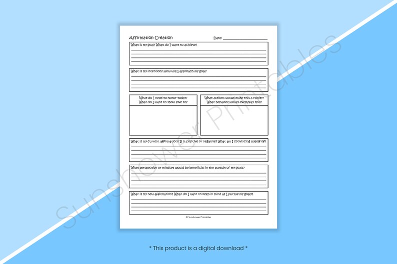 Affirmation Creation Printable Therapy Worksheet Boost Self-esteem ...