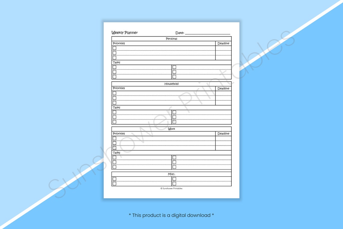 Printable Weekly Priority Planner Task Checklist, Goat Setting ...