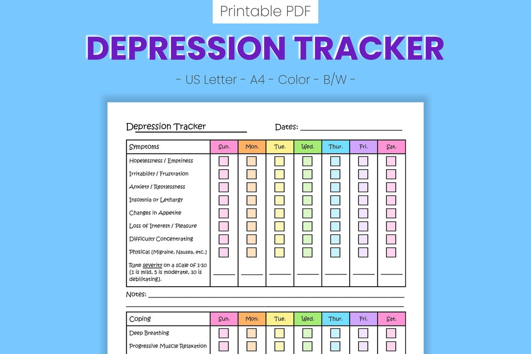 Depression Tracker Printable Weekly Chart Mental Health Log - Etsy