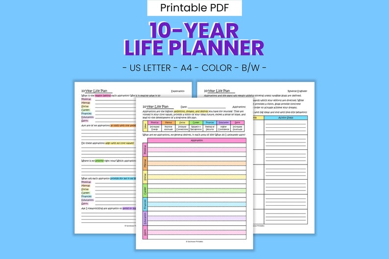 10-year Life Planner Printable Visualization Worksheets, Long-term ...