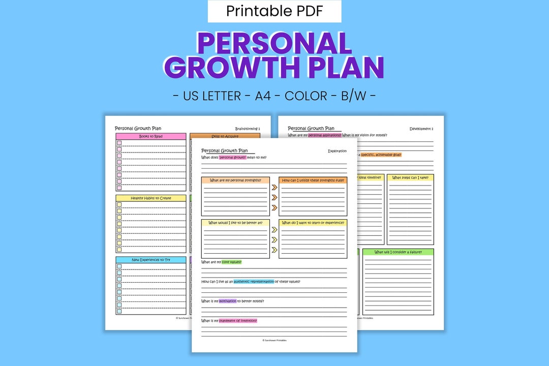 Personal Growth Plan Printable Worksheets - Behavior Therapy Prompts ...