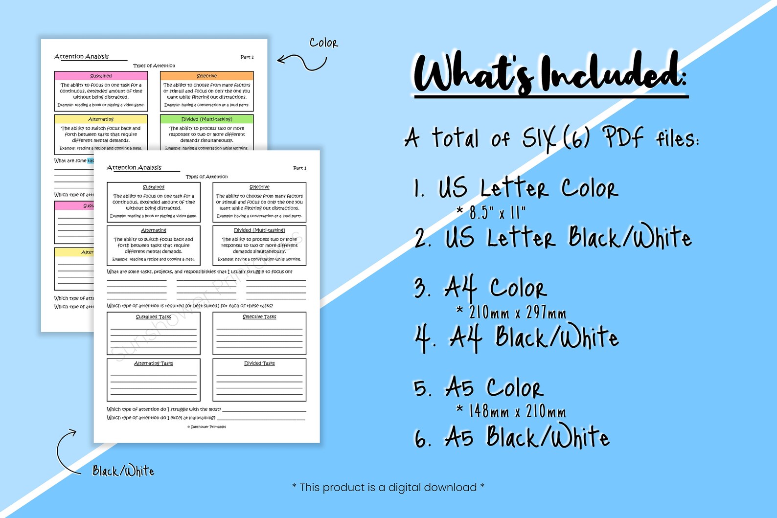 Attention Analysis Printable Focus Worksheets Productivity - Etsy