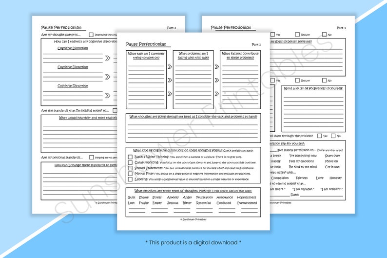 Stopping Perfectionism Printable Worksheets Self-esteem Therapy ...