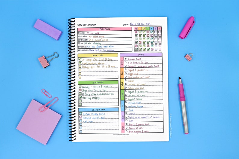 Weekly Planner Printable Schedule Template Colorful Task - Etsy