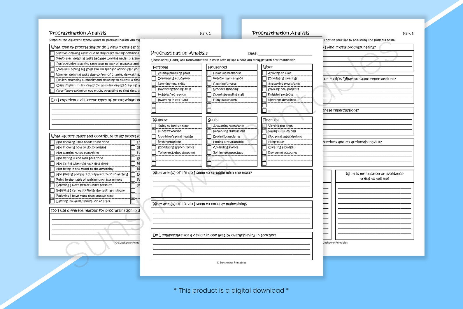 Procrastination Analysis Printable Worksheets ADHD Behavior - Etsy