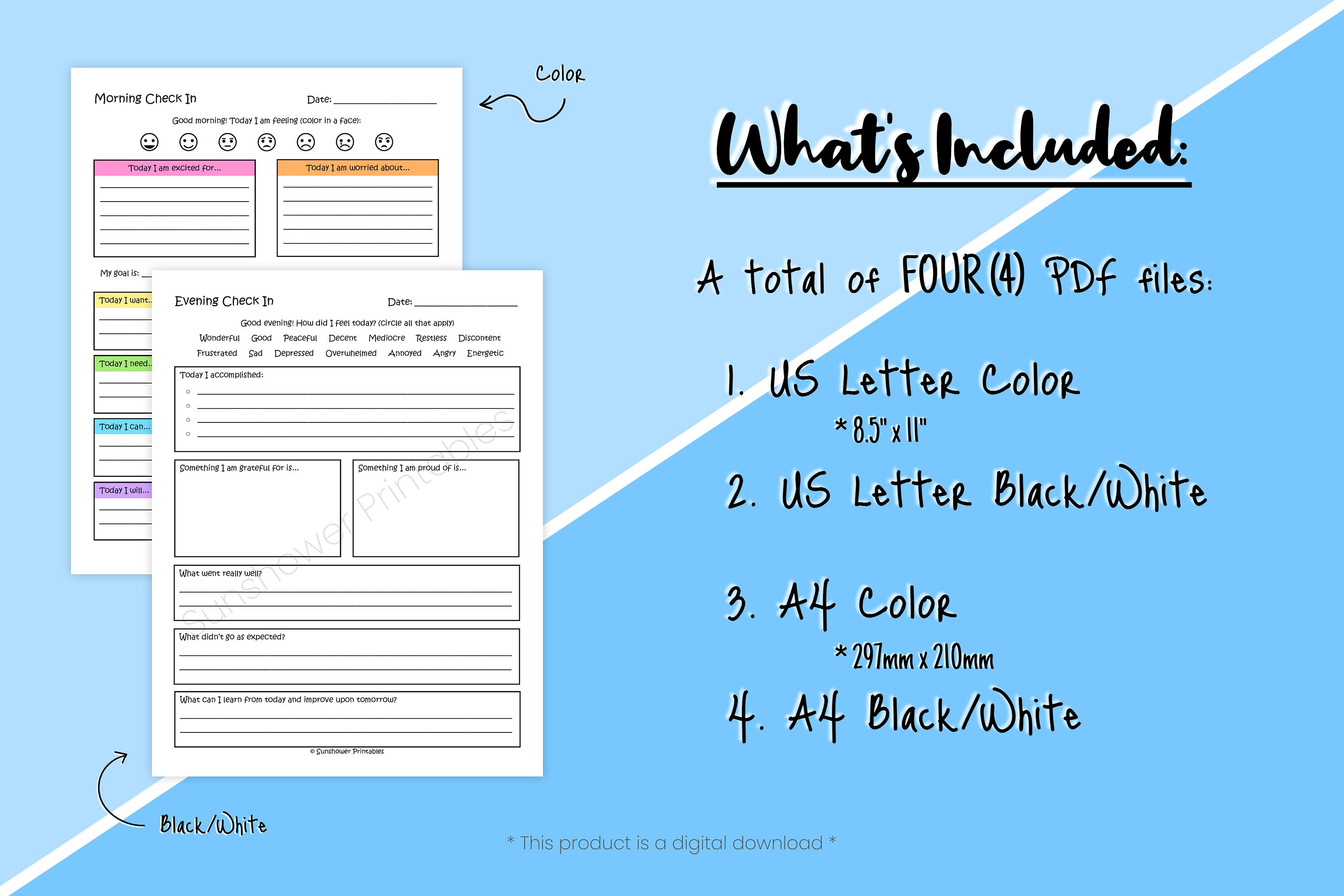 Daily Reflection Journal Pages Printable Check In Morning & - Etsy