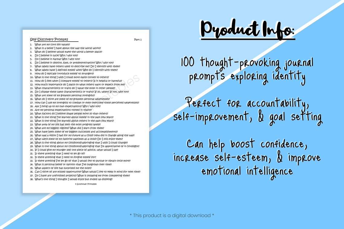 Self Discovery Journal Writing Prompts 100 Printable - Etsy
