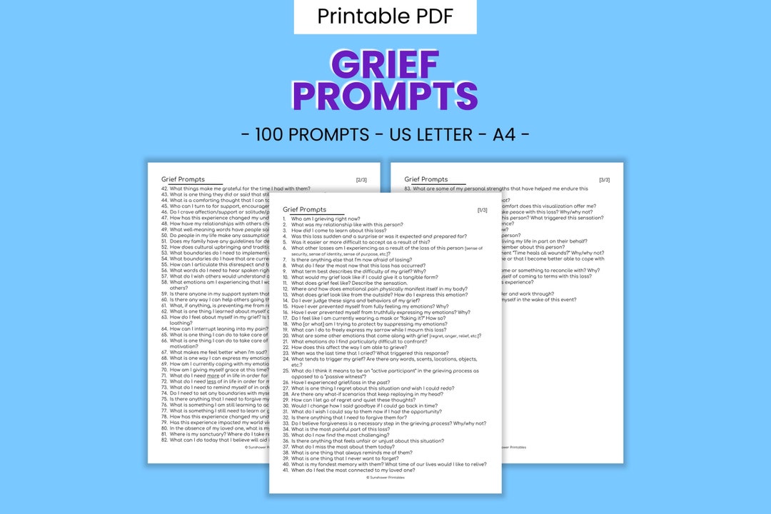Grief Journal Writing Prompts 100 Printable Questions, Processing Loss ...