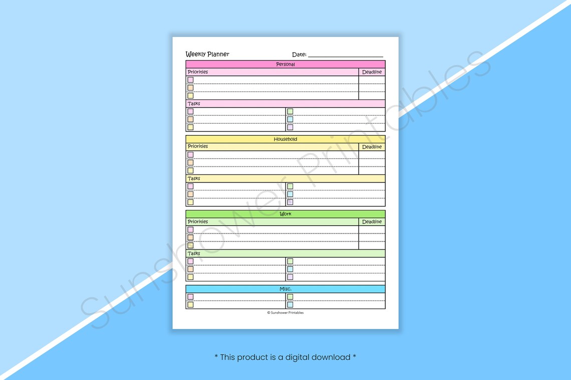 Printable Weekly Priority Planner Task Checklist, Goat Setting ...