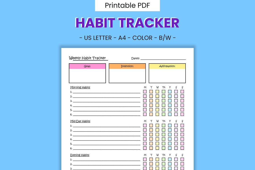 Weekly Habit Tracking Printable Planner Daily Goal Setting, ADHD ...