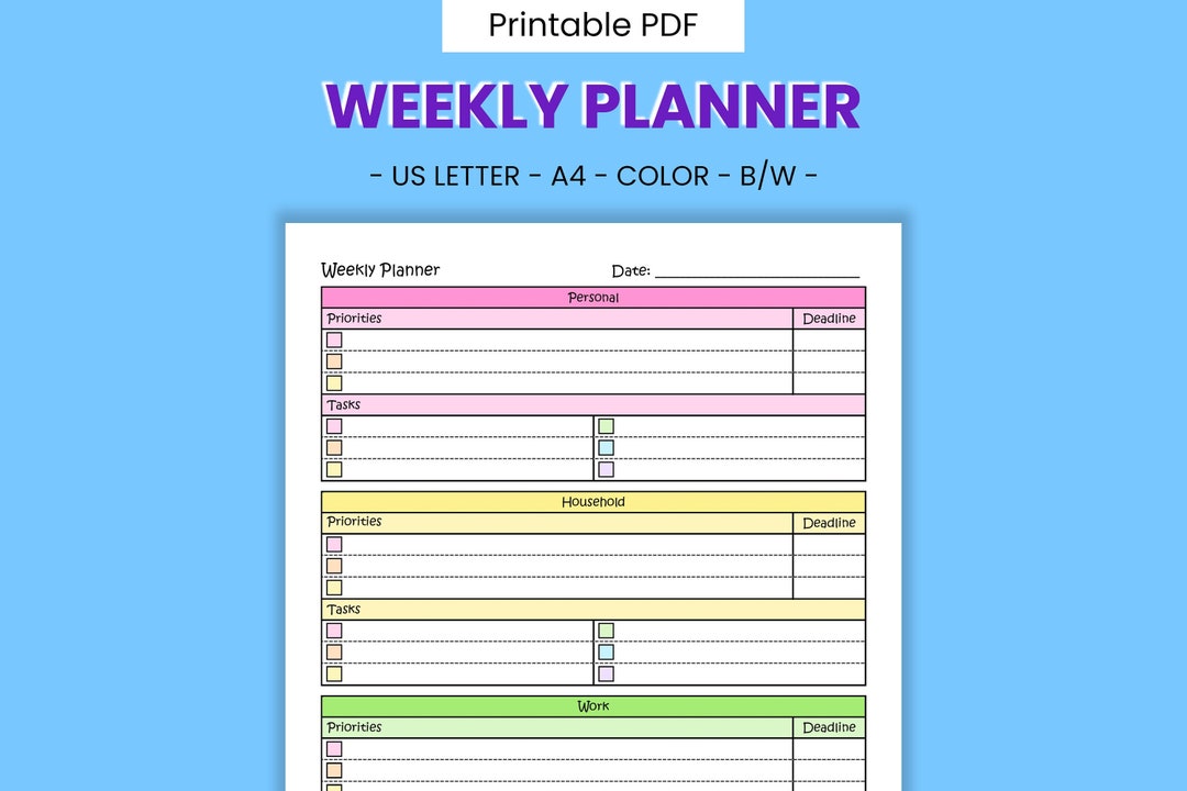 Printable Weekly Priority Planner Task Checklist, Goat Setting ...