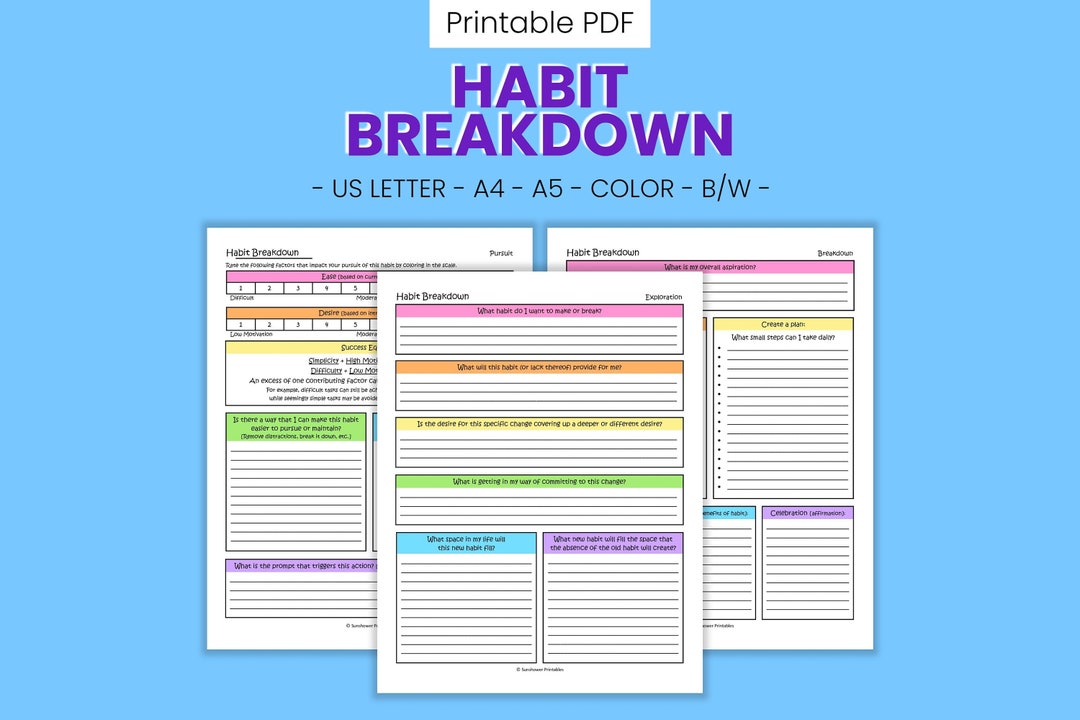 Habit Breakdown Printable Goal Worksheets Self-help Journal - Etsy
