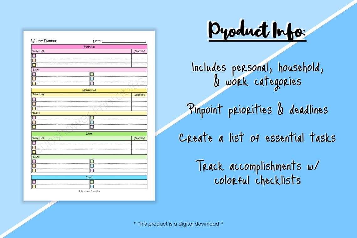 Printable Weekly Priority Planner Task Checklist, Goat Setting ...