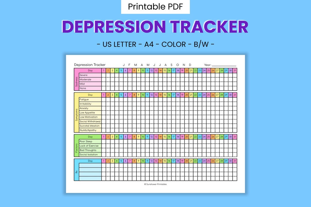 Depression Tracker Printable Therapy Worksheet - Mental Health Journal ...