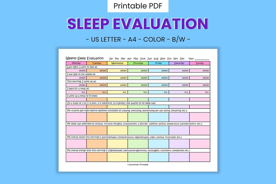 Weekly Sleep Evaluation Printable Record - Wellness Template, Habit ...