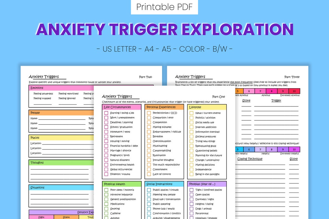 Anxiety Trigger Exploration Printable Worksheets Panic - Etsy