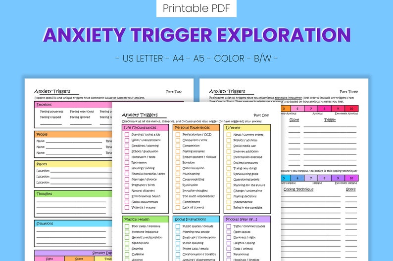 Anxiety Trigger Exploration Printable Worksheets Panic - Etsy