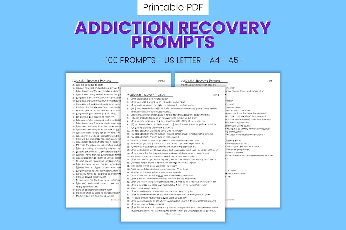 Addiction Recovery Journal Writing Prompts 100 Printable - Etsy