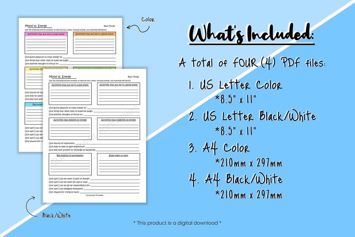 Mood Vs Energy Printable Worksheets - Emotion Exploration Prompts ...