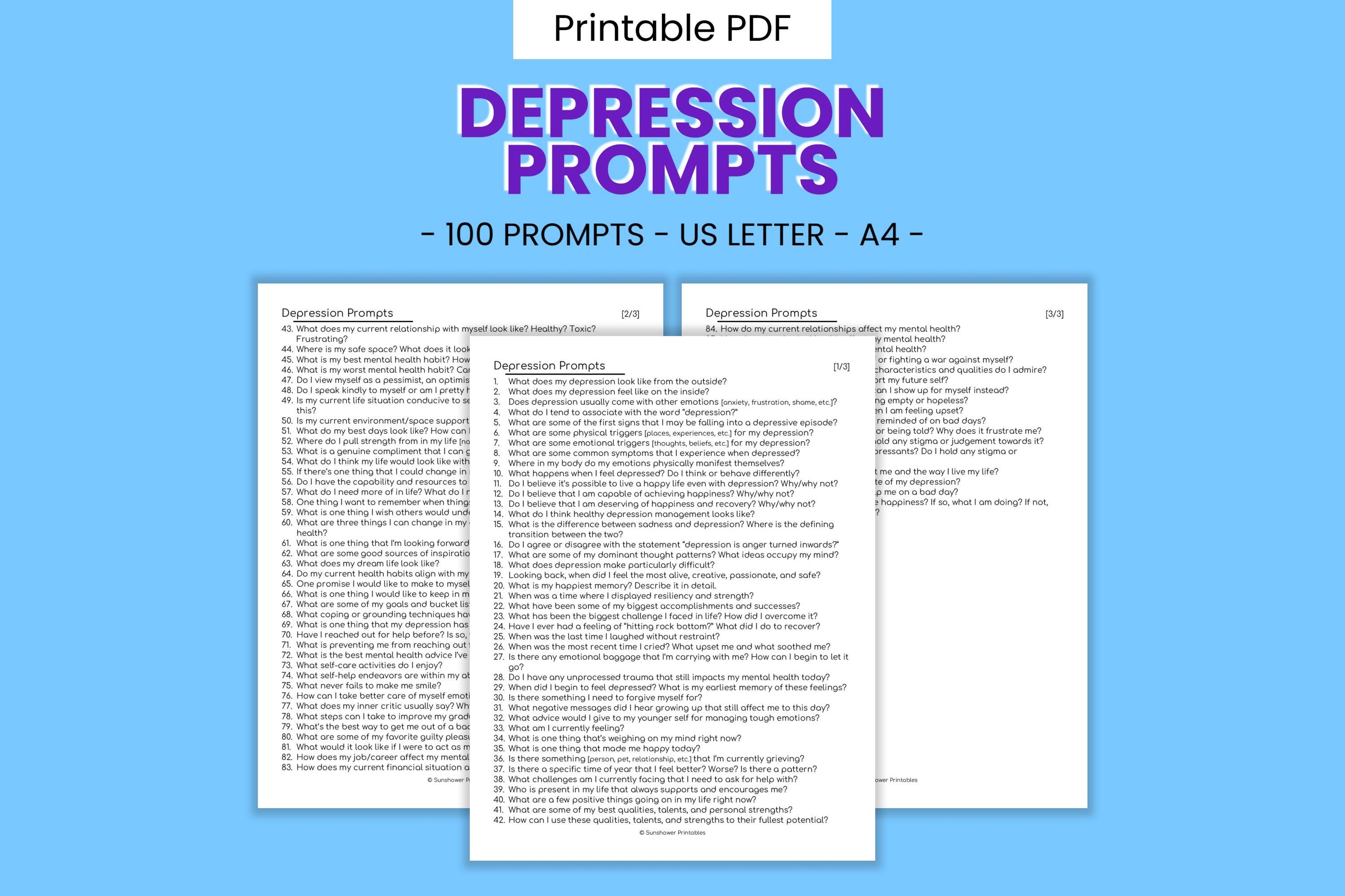 Printable Depression Journal Writing Prompts - Etsy
