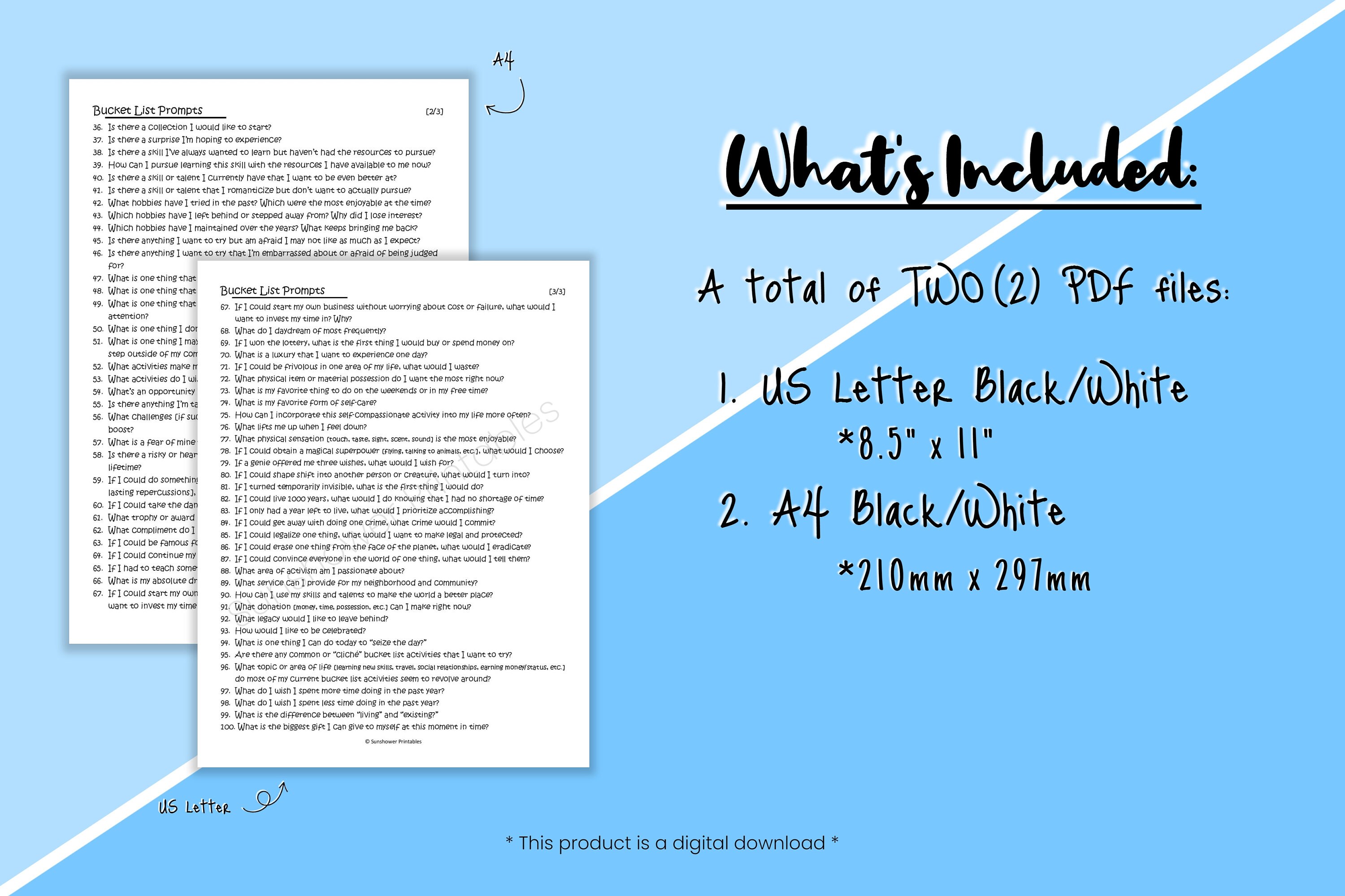 Bucket List Journal Writing Prompts 100 Printable Questions, Manifest ...