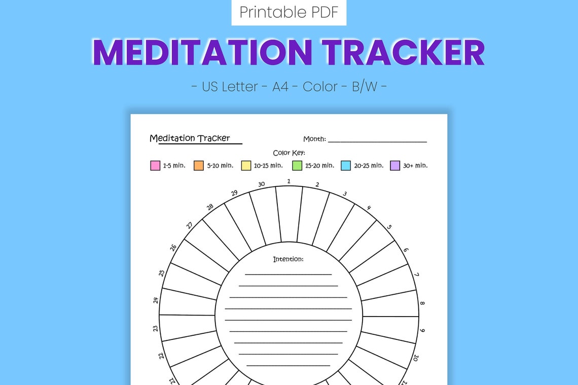 Meditation Tracker Printable Coloring Page Mindfulness - Etsy
