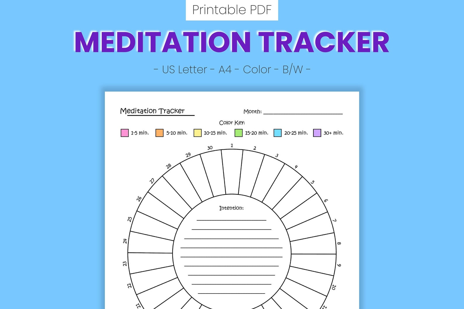 Meditation Tracker Printable Coloring Page Mindfulness - Etsy