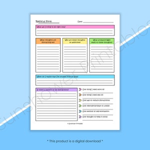 Refocus Form Printable Worksheet Productivity & Procrastination ...