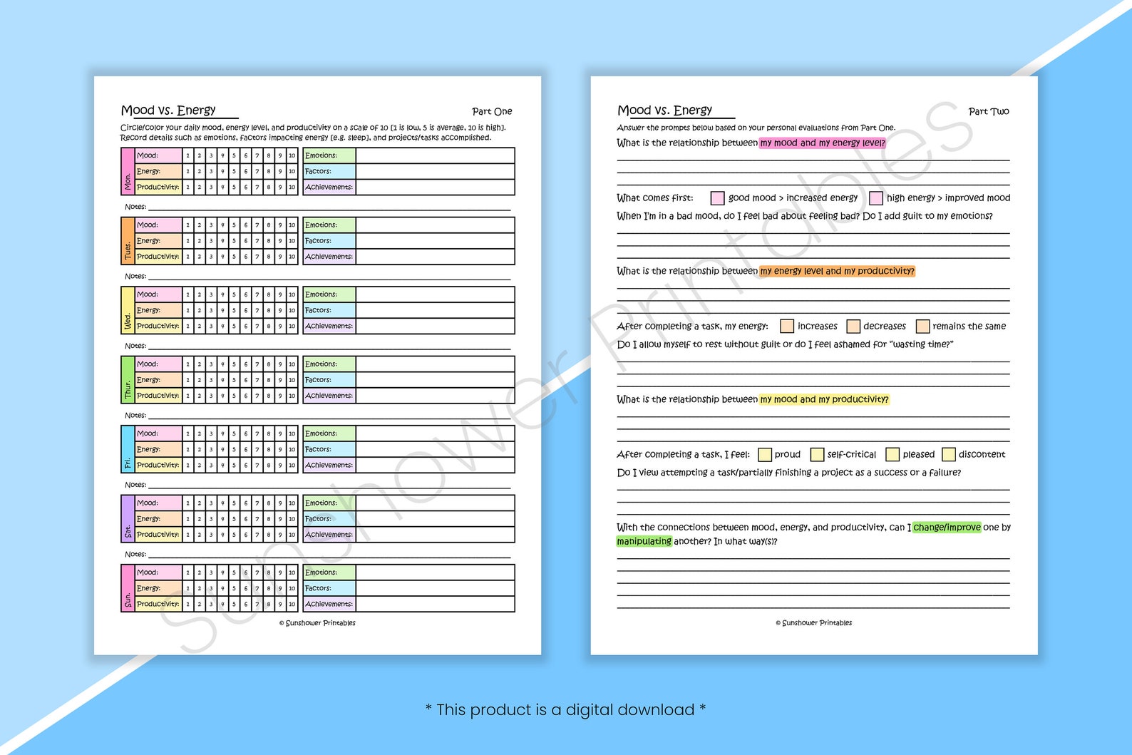 Mood Vs Energy Printable Worksheets - Emotion Exploration Prompts ...