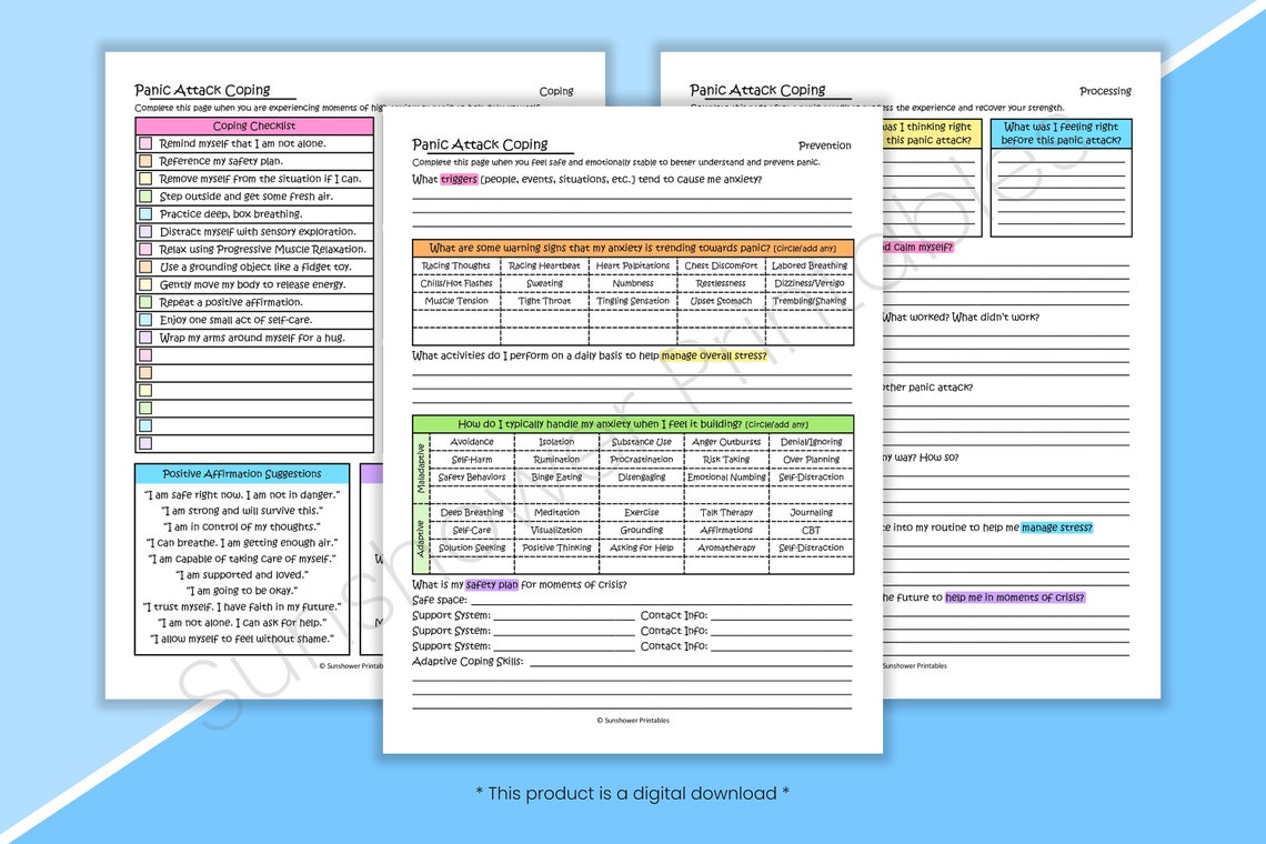 Panic Attack Coping Printable Worksheets Anxiety Disorder & Stress ...