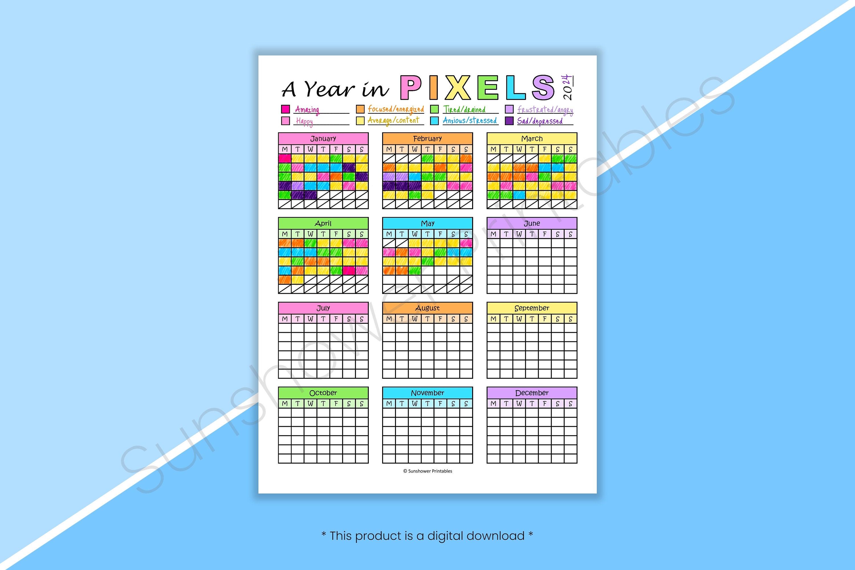 Printable Pixel Mood Tracker Bipolar & Depression Coping, Art Therapy ...