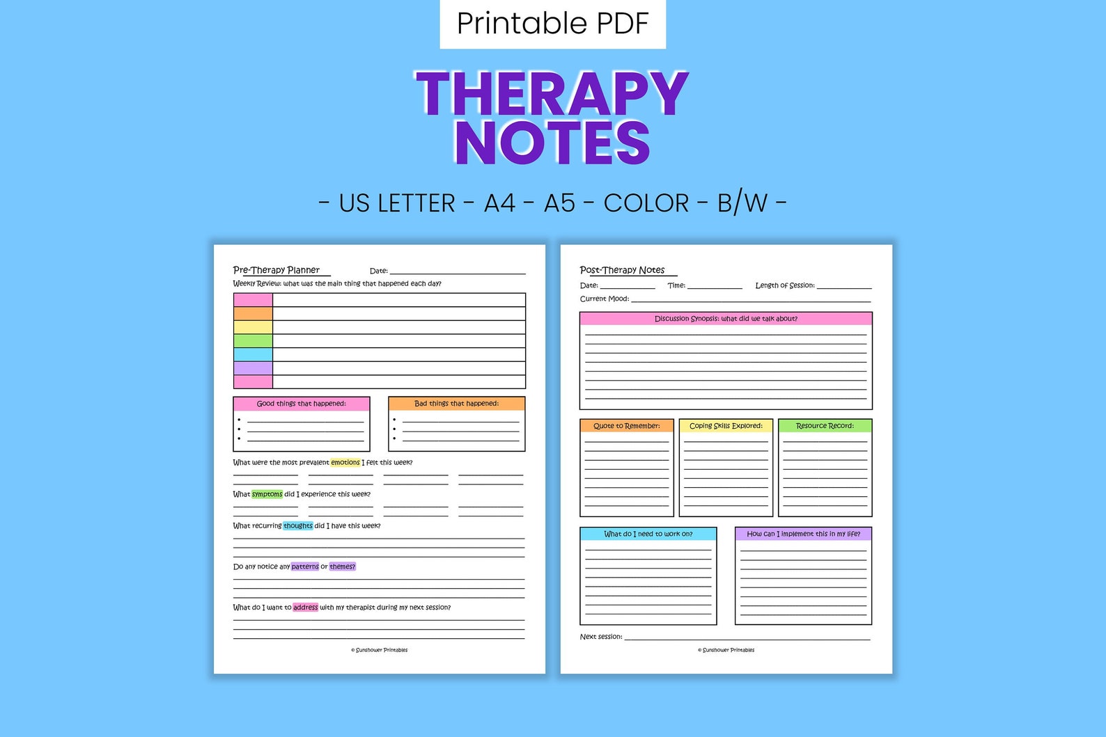 Therapy Note Taking Printable Worksheets Mental Illness - Etsy