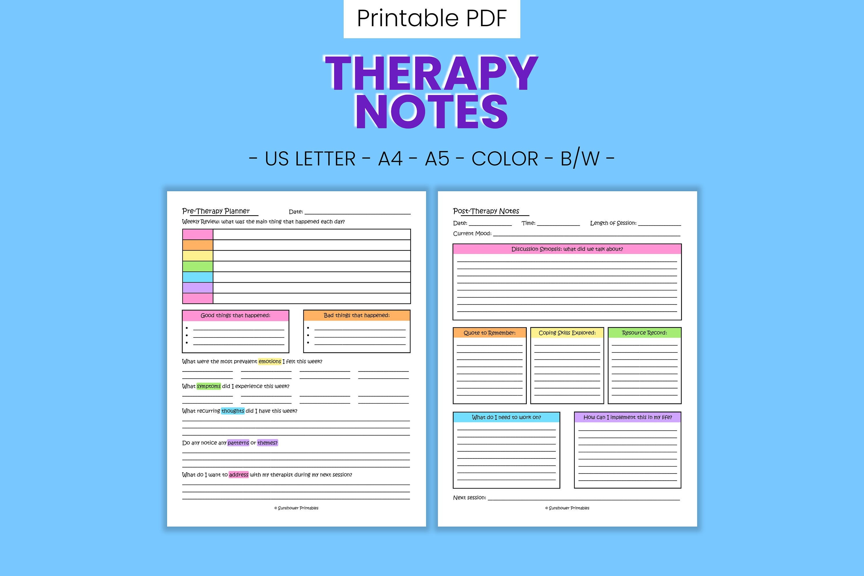 Therapy Note Taking Printable Worksheets Mental Illness - Etsy