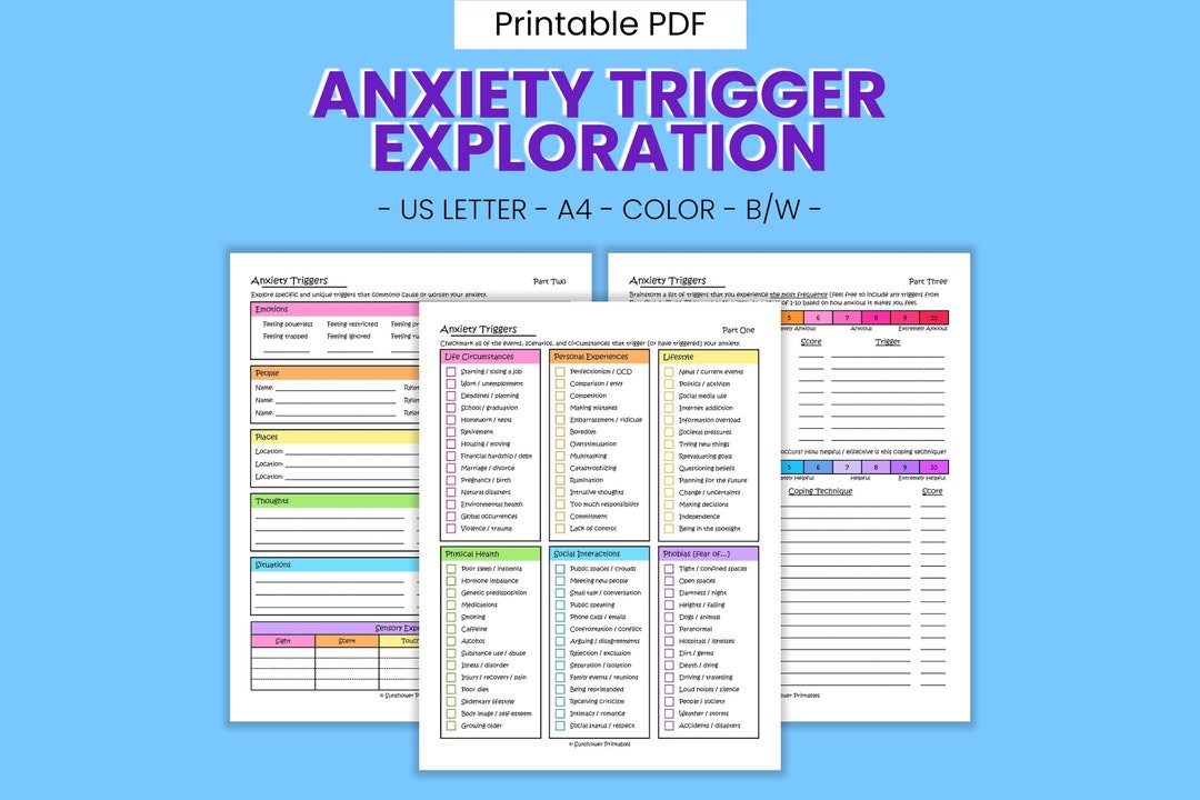 Anxiety Trigger Exploration Printable Worksheets - Panic Attack Coping ...