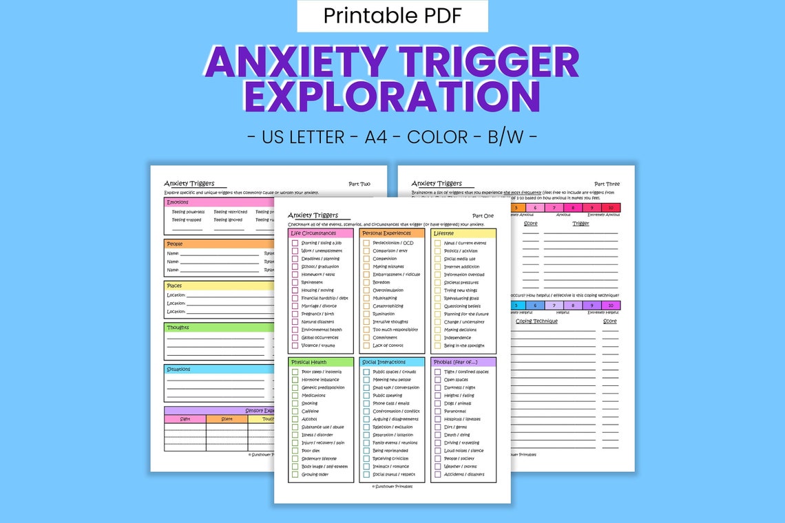 Anxiety Trigger Exploration Printable Worksheets Panic Attack Coping ...