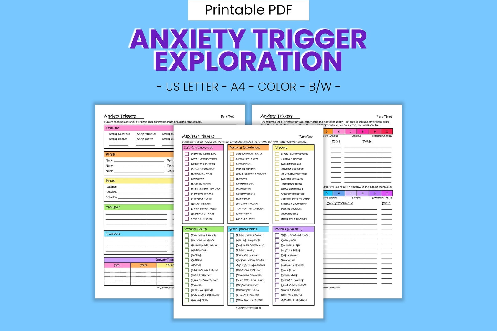 Anxiety Trigger Exploration Printable Worksheets - Panic Attack Coping ...