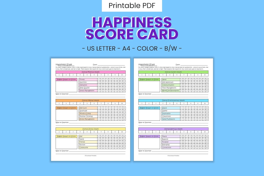 Happiness Scale Printable Worksheets - Satisfaction Score Card ...
