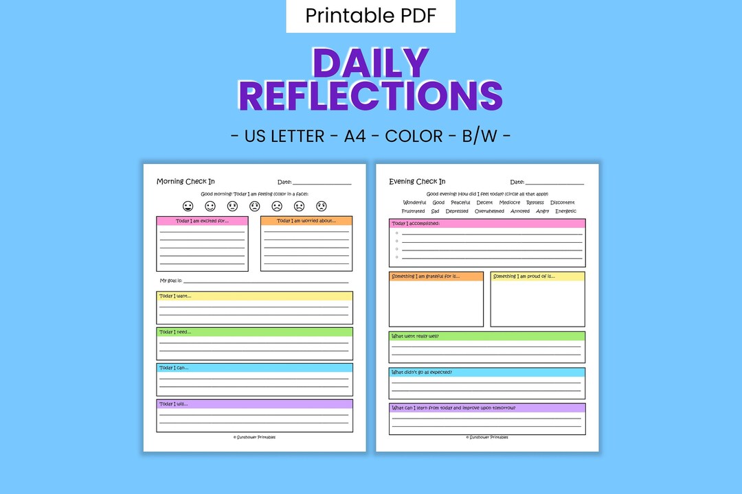 Daily Reflection Journal Pages Printable Check In, Morning & Evening ...