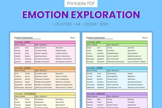 Emotion Exploration Printable Worksheets Feelings Vocab - Etsy