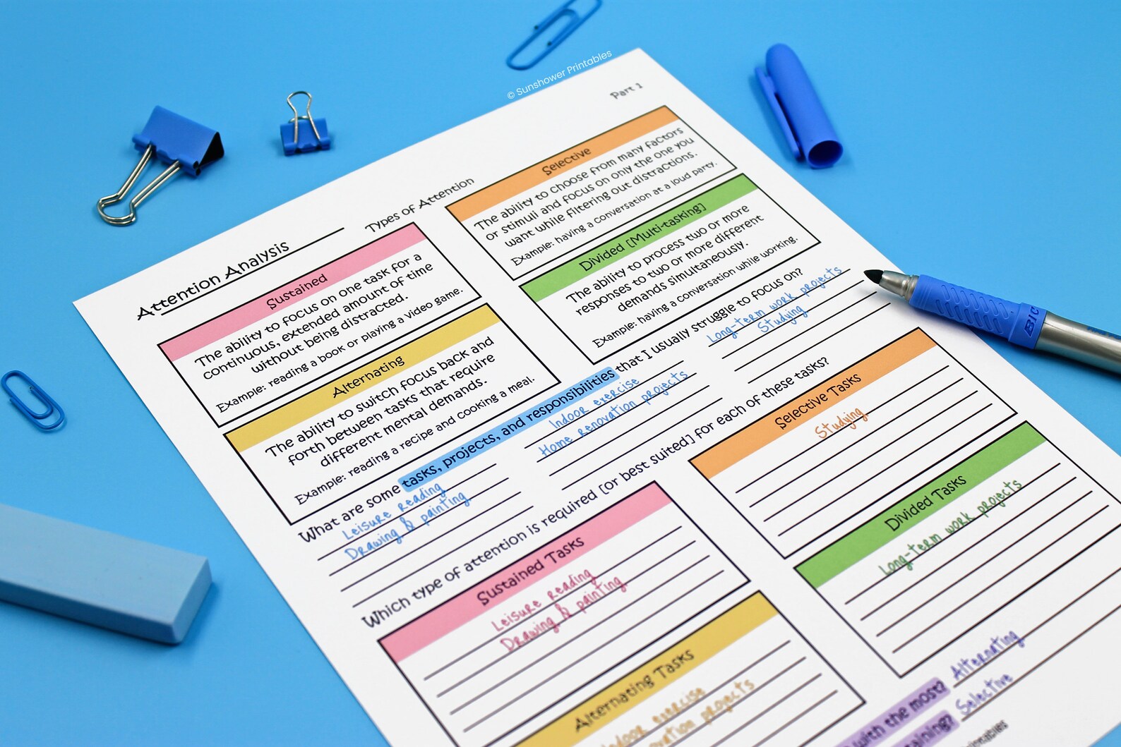 Attention Analysis Printable Focus Worksheets Productivity - Etsy