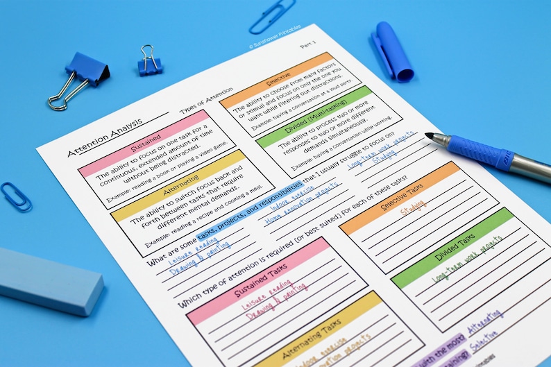 Attention Analysis Printable Focus Worksheets Productivity - Etsy