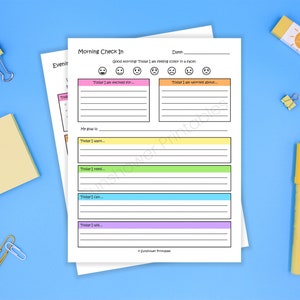 Daily Reflection Journal Pages Printable Check In Morning & - Etsy