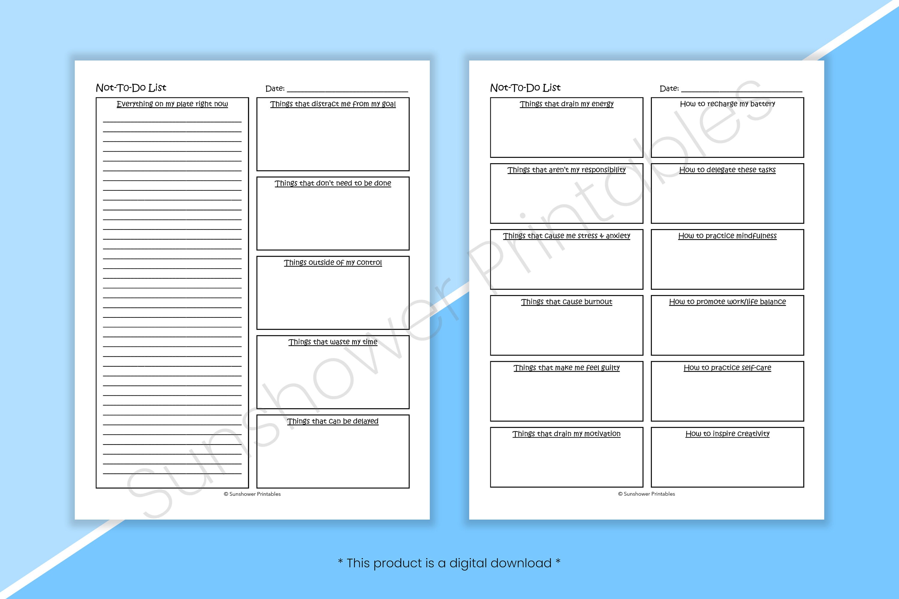 Printable Not-to-do List Prompts Protect Mental Health Worksheet, Work ...