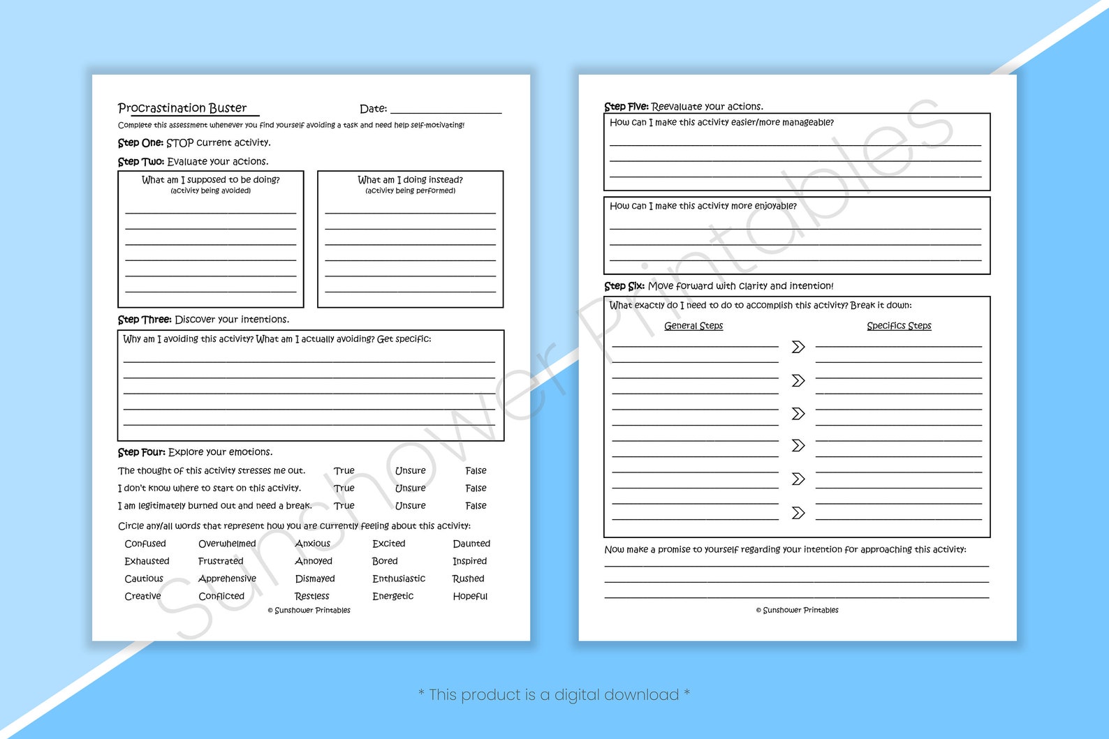Procrastination Buster Printable Worksheets ADHD Focus - Etsy