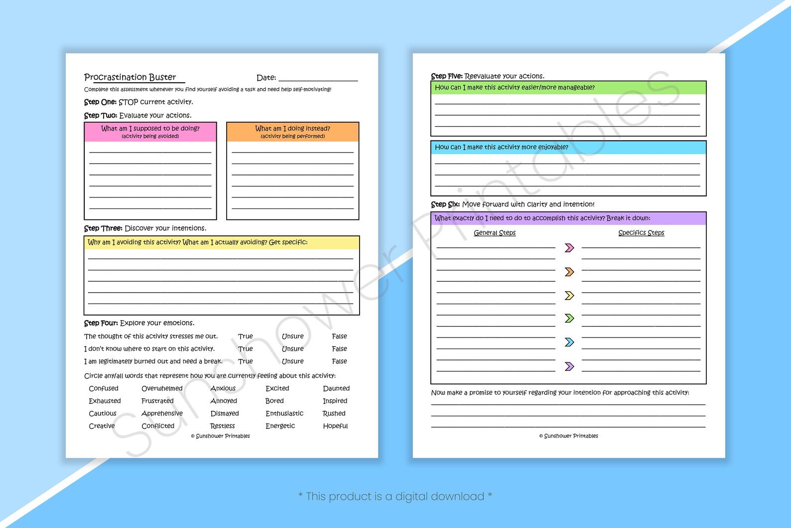 Procrastination Buster Printable Worksheets ADHD Focus - Etsy